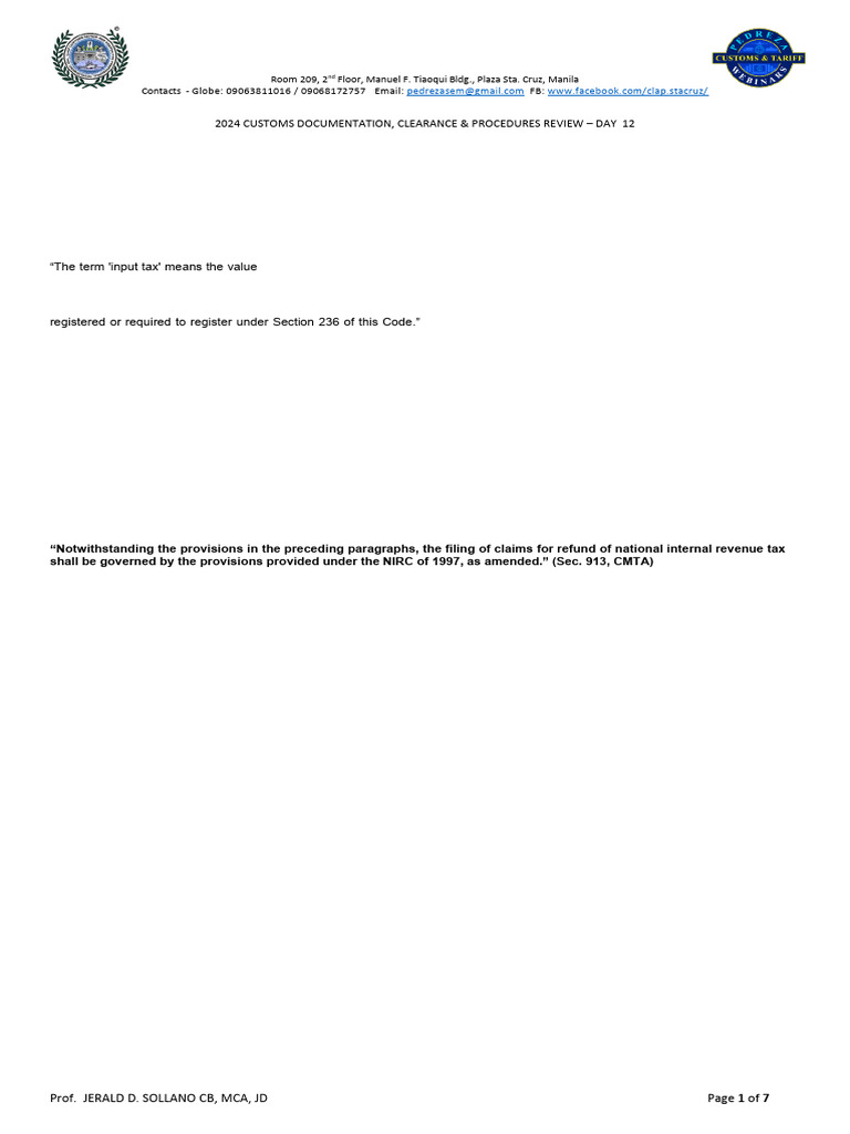 2024 CDP REVIEW DAY 12 Handout | PDF | Value Added Tax | Taxes