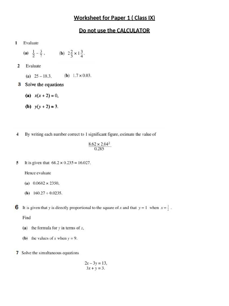 Math P1 For Class X | PDF