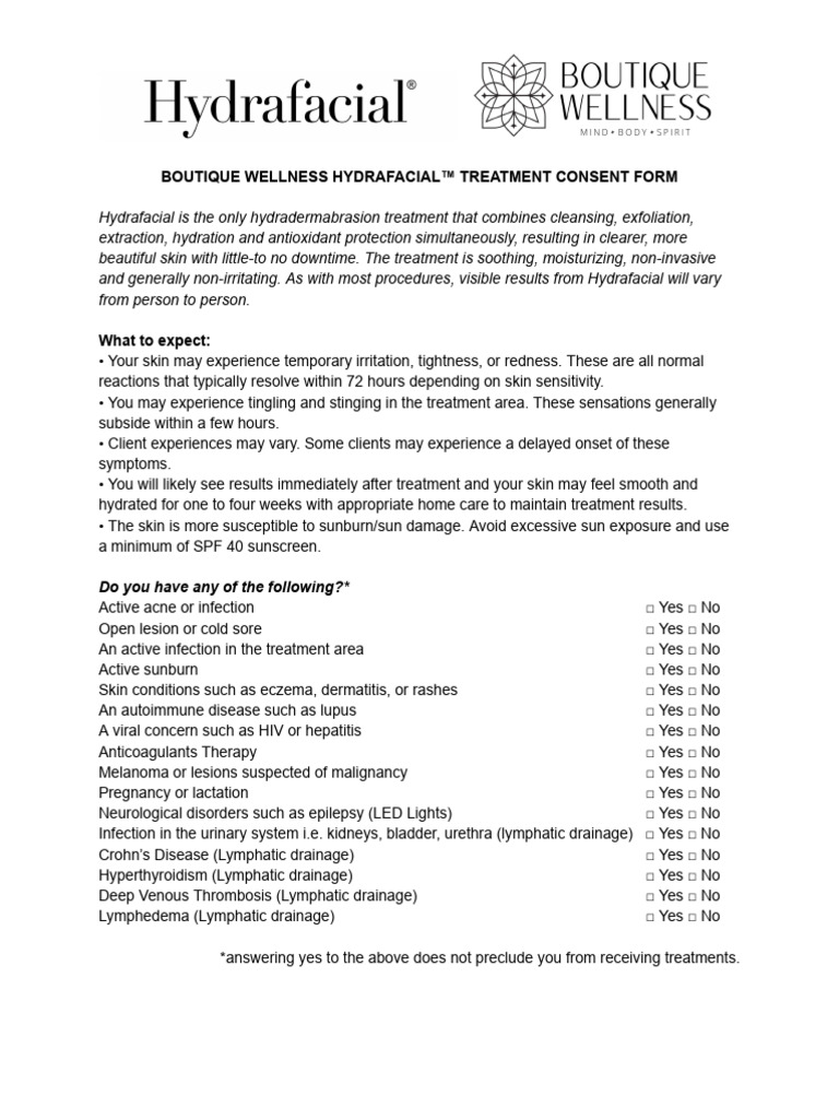 Hydrafacial™ Treatment Consent Form | PDF | Dermatitis | Clinical Medicine