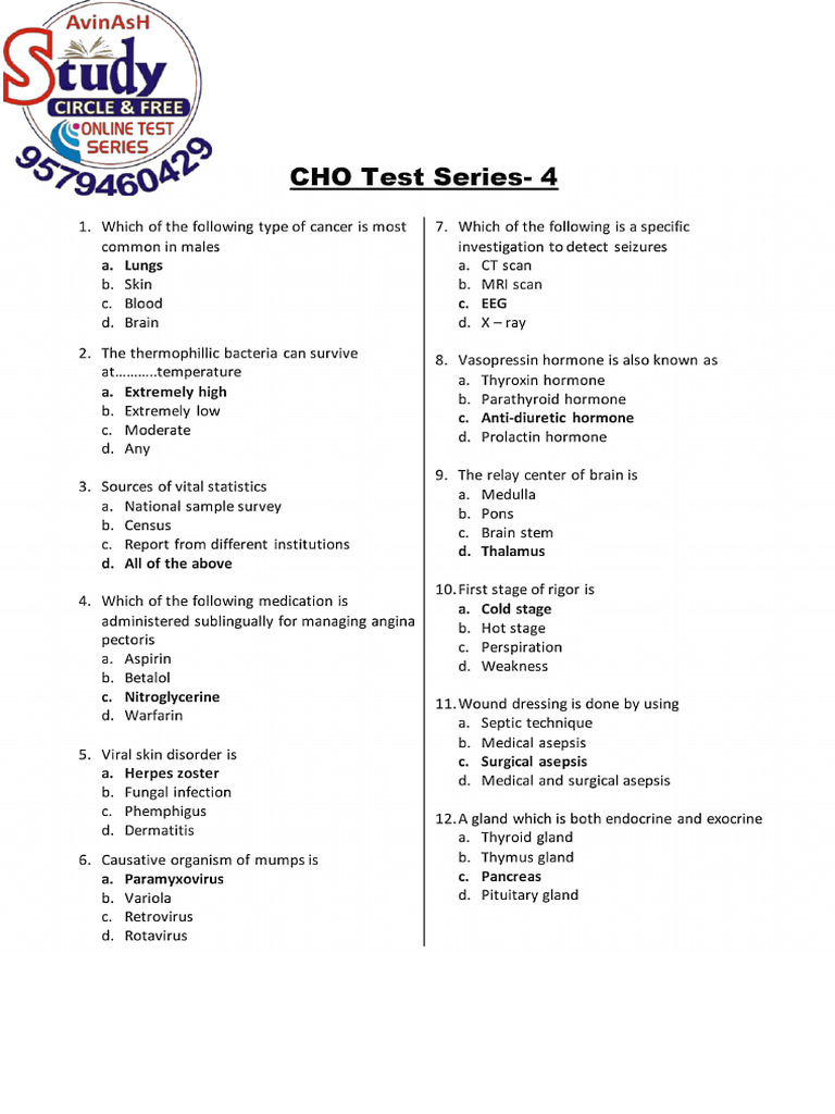 CHO Test Series 4 | PDF