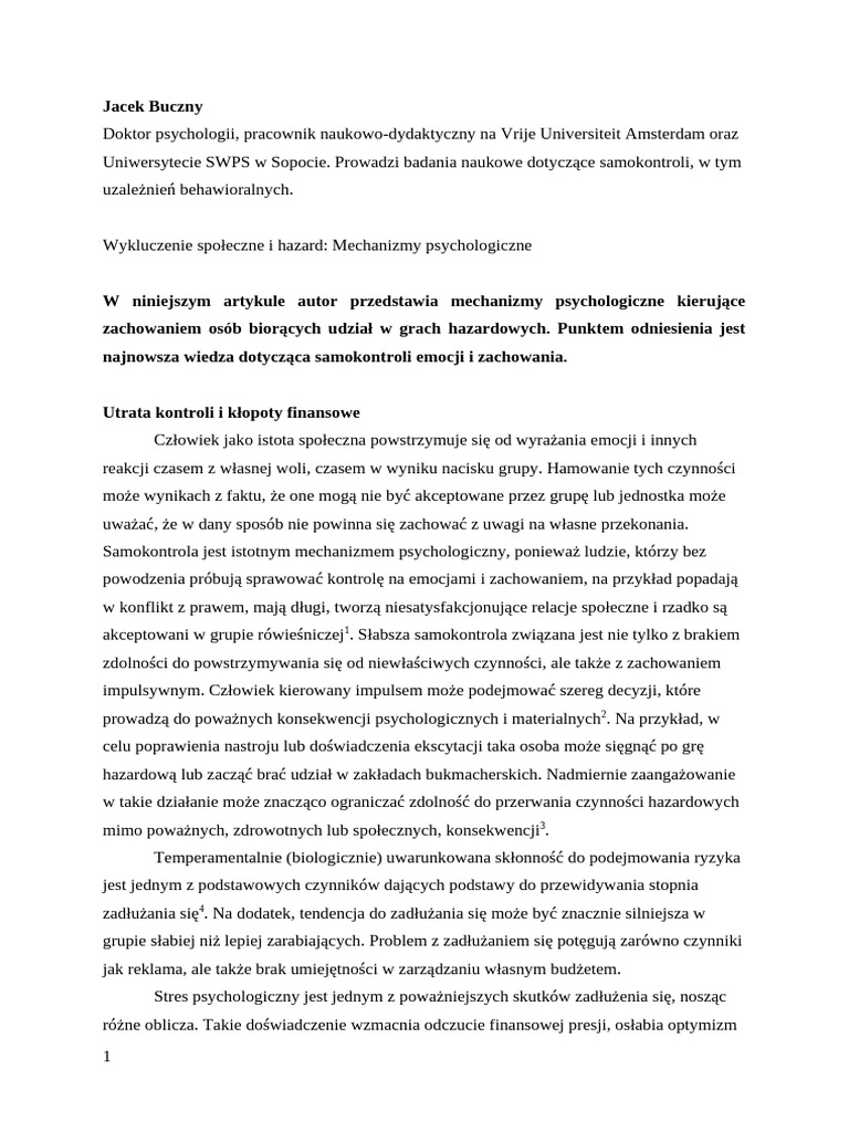 Buczny Wykluczenie Spoleczne Hazard v1 | PDF