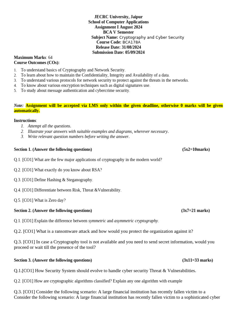 Cryptography Assignment 1 | PDF | Security | Computer Security