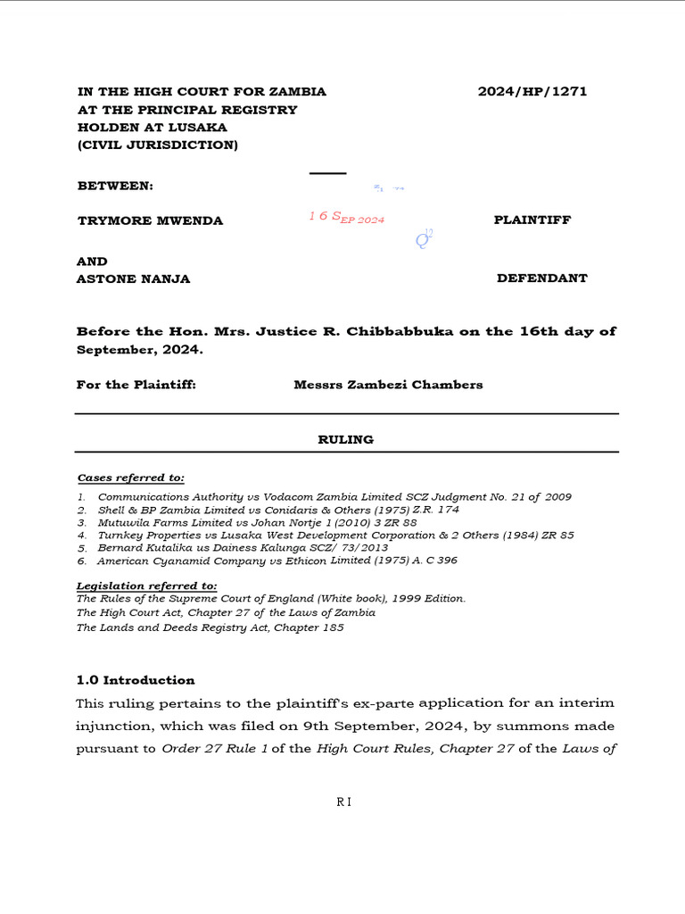 Mwenda vs Nanja: Injunction Ruling | PDF | Injunction | Legal Remedy