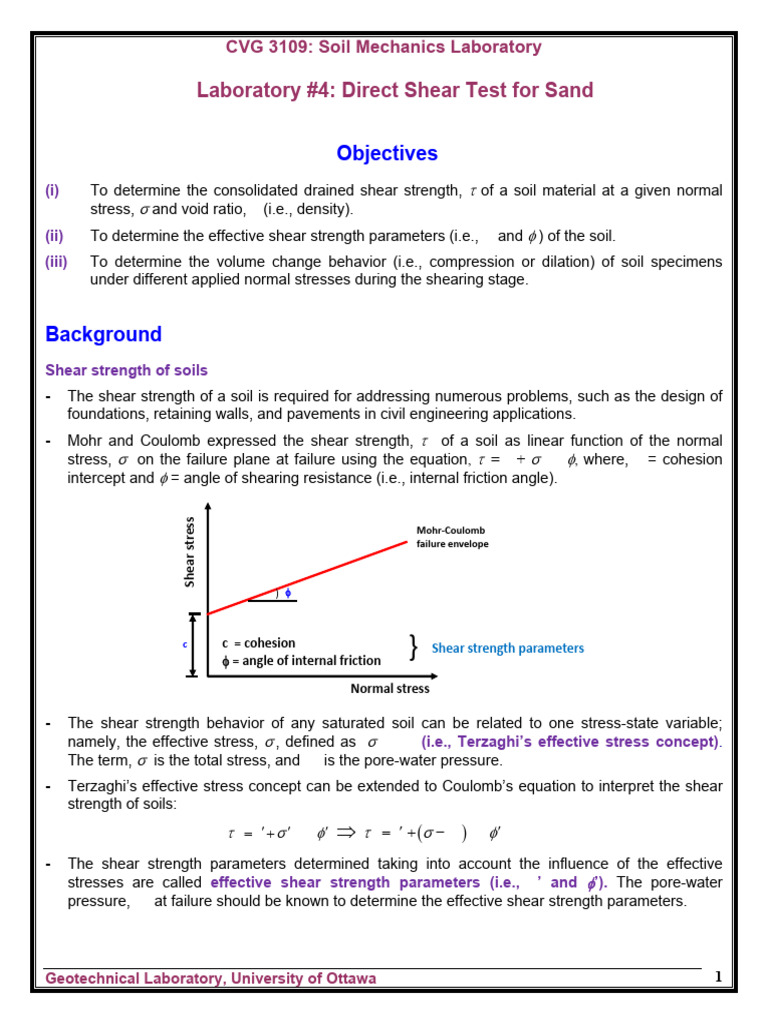 CVG3109 - Lab - Direct Shear Test | PDF | Soil Mechanics | Strength Of ...