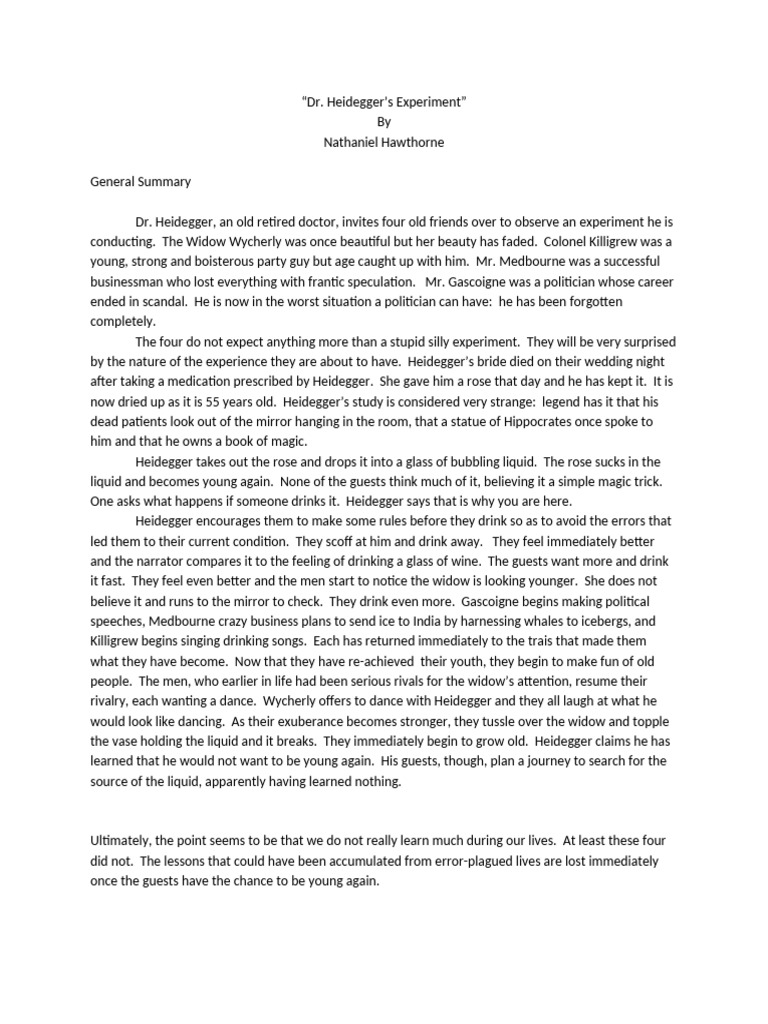 Notes For Dr. Heideggers Experiment | PDF
