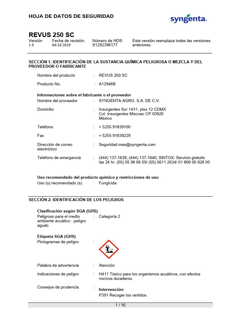 Revus 250 SC | PDF | Reciclaje | Residuos
