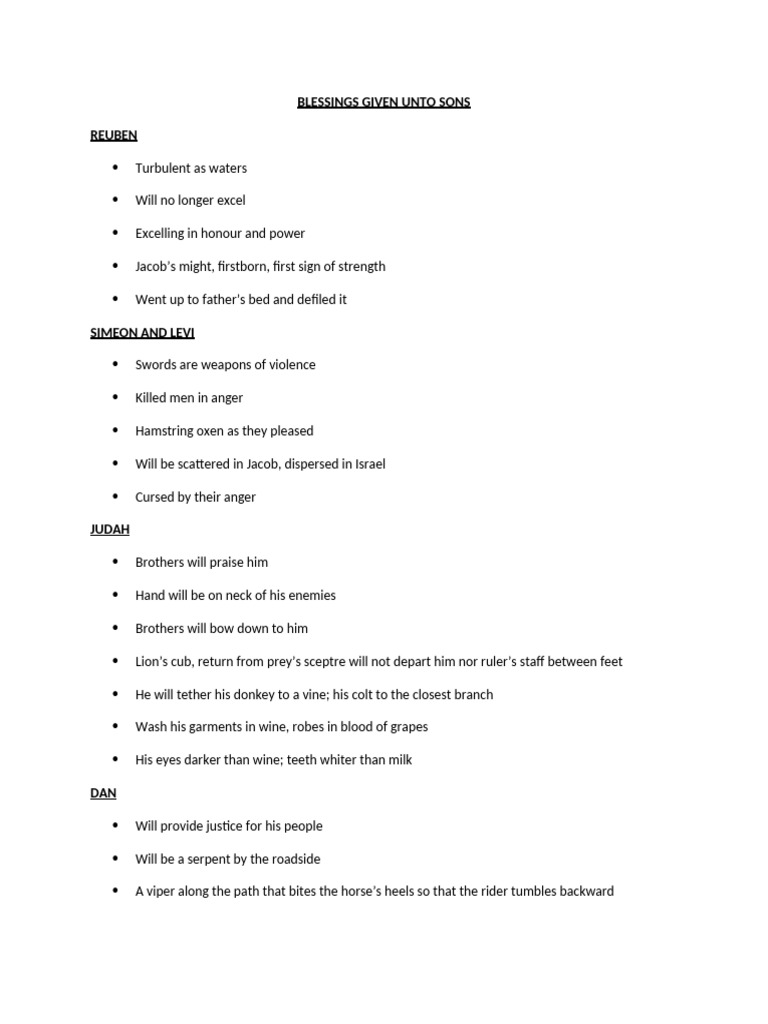 Blessings Given Unto Sons of Jacob | PDF