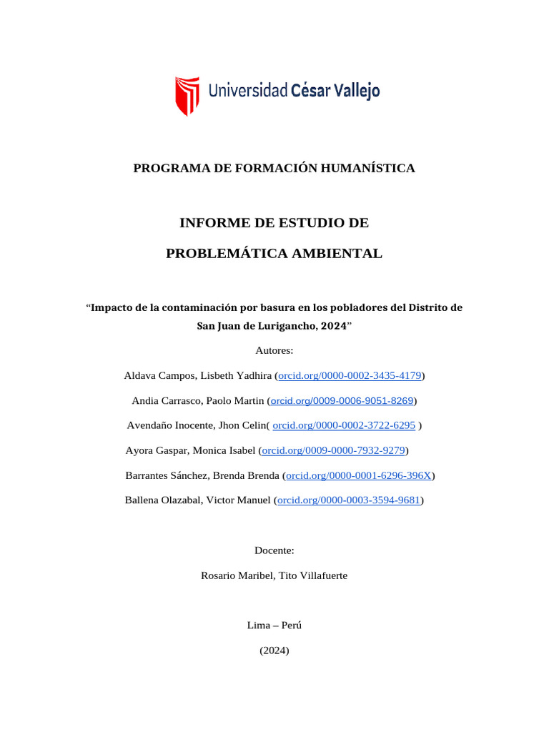 Estructura Del Informe de Problemática Ambiental Final | PDF | Residuos | Vertedero
