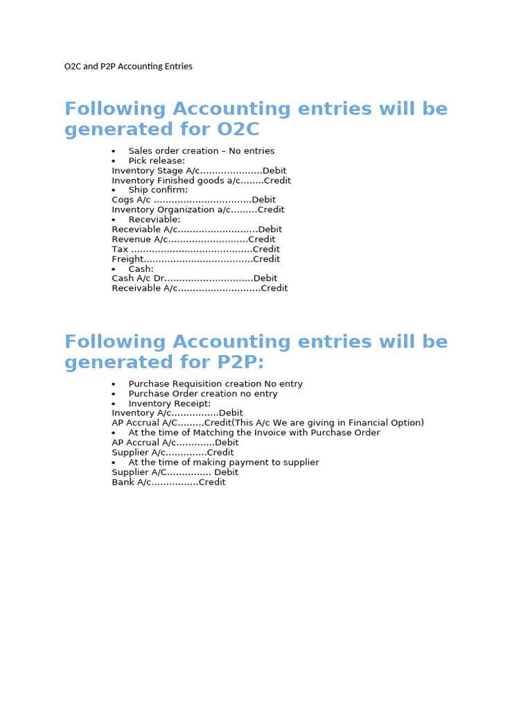 O2C and P2P Accounting Entries | PDF