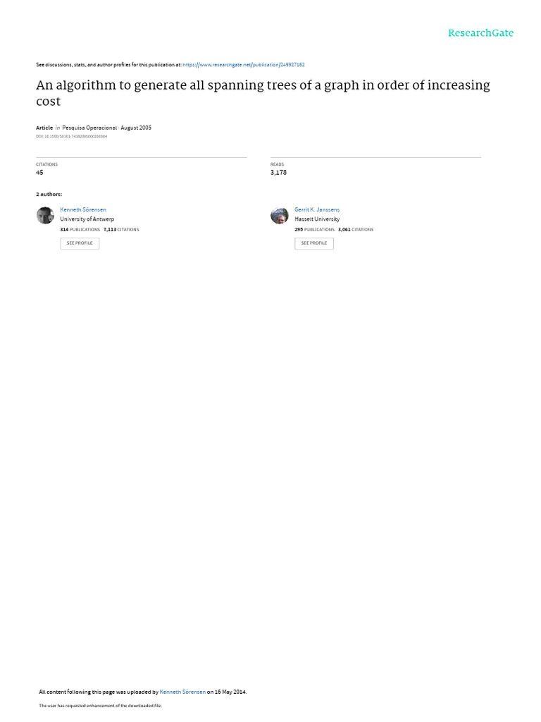 An Algorithm To Generate All Spanning Trees Of A G Pdf Theoretical Computer Science