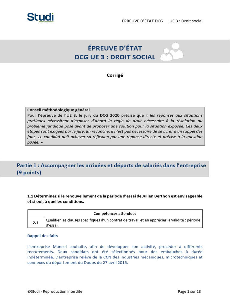 Droit Social DCG : Période d'Essai et Non-Concurrence | PDF | Congé ...
