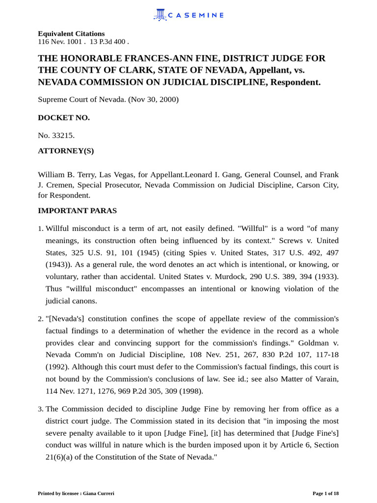 Judicial Misconduct Case: Judge Fine | PDF | Law Clerk | Judge