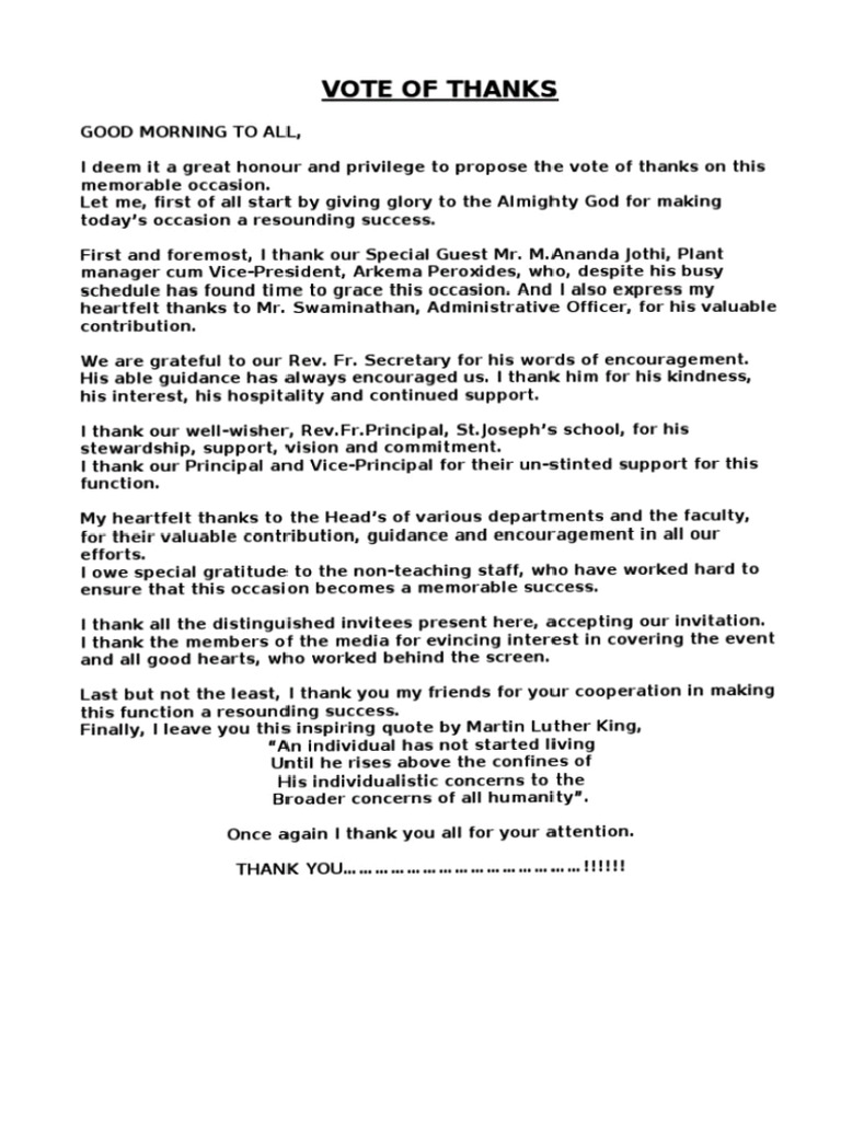 Vote of Thanks | PDF