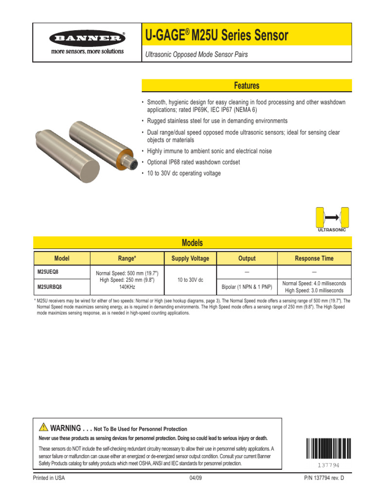 U-Gage M25U Series Sensor: Features | PDF | Bipolar Junction Transistor ...