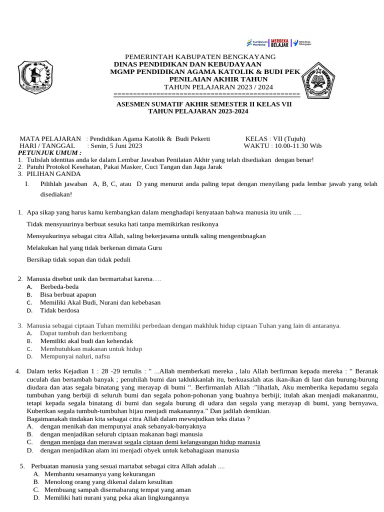 Asesmen Sumatif Akhir Semester Ii Kelas Vii | PDF