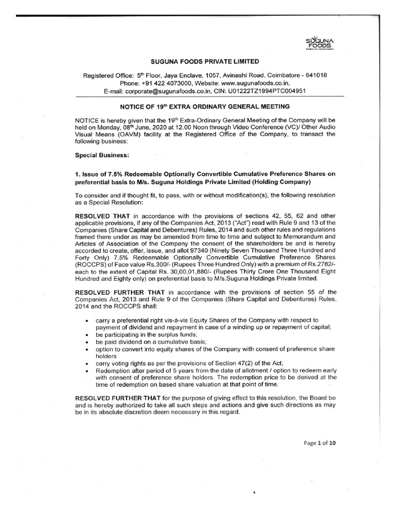 19th EGM Notice | PDF