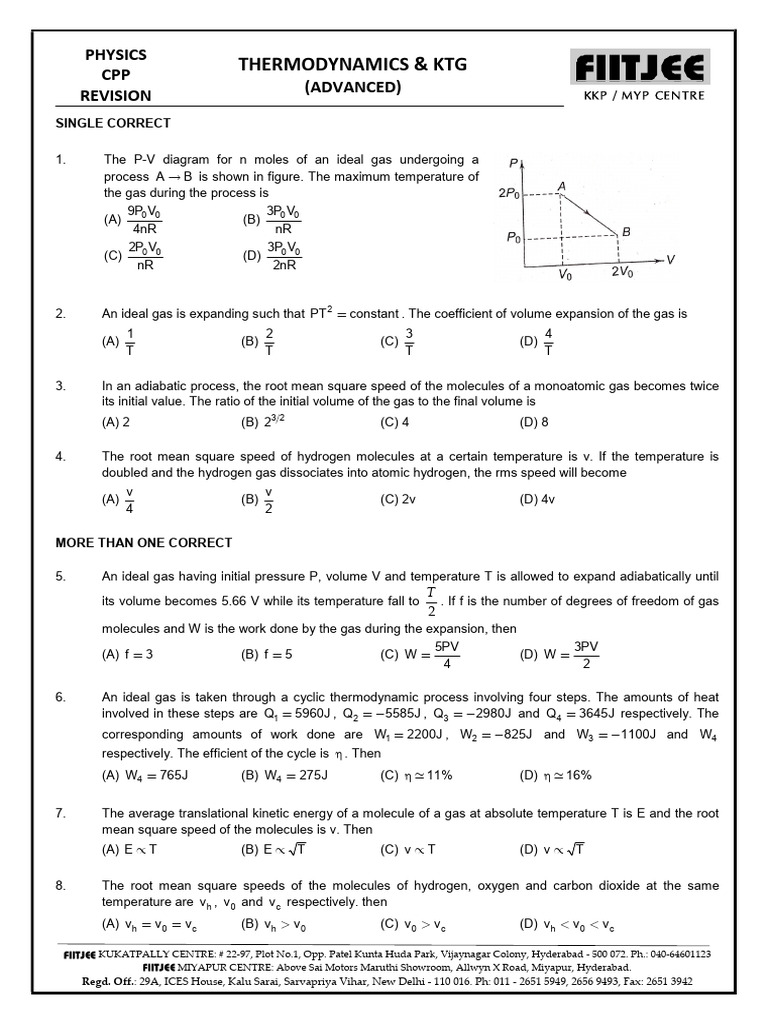 THERMODYNAMICS & KTG - Advanced - CPP | PDF | Gases | Temperature