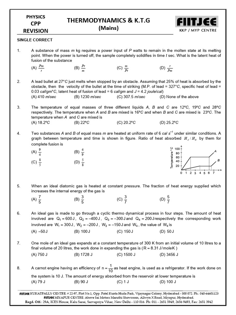 THERMODYNAMICS & K.T.G - Mains - CPP | PDF | Heat | Latent Heat