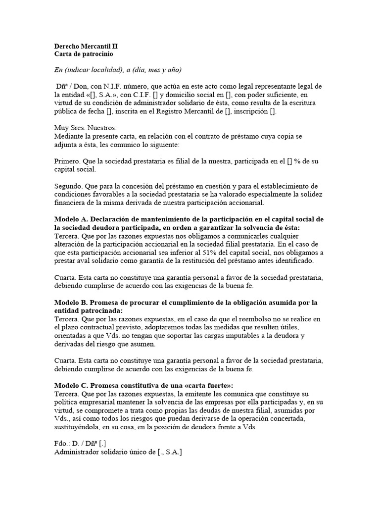 Carta de Patrocinio | PDF | Finanzas y dinero