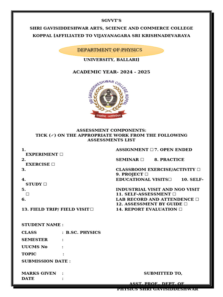 COVER PAGE-Ballari University | PDF