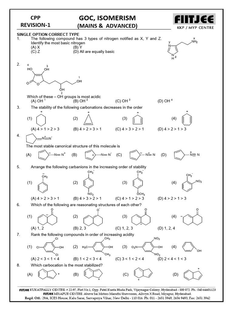CPP GOC Isomerism Revision Guide | PDF | Methyl Group | Acid