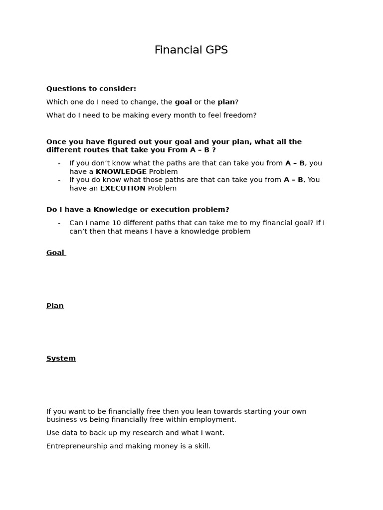 Financial GPS | PDF | Self-Improvement