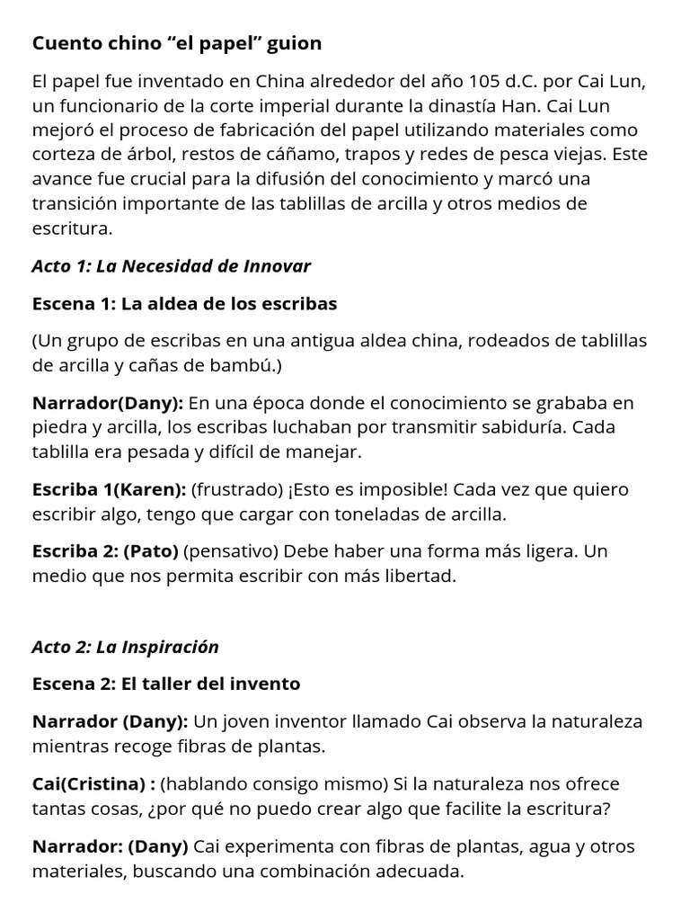Guion del cuento "El papel" | PDF | Papel