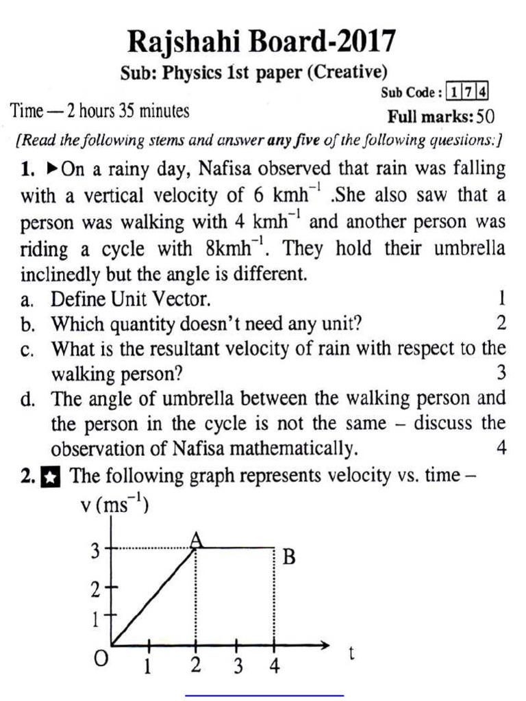 HSC Ev Physics 1st Paper Question 2017 Rajshahi Board | PDF