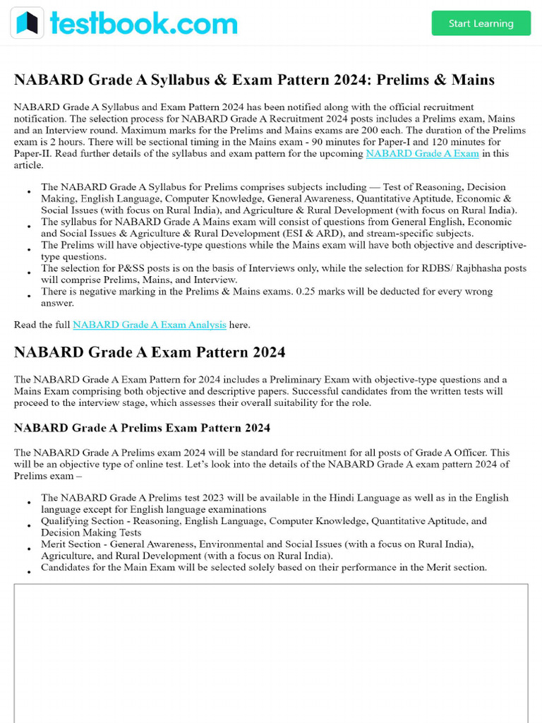 NABARD Grade A Syllabus & Exam Pattern 2024 - Prelims & Mains | PDF