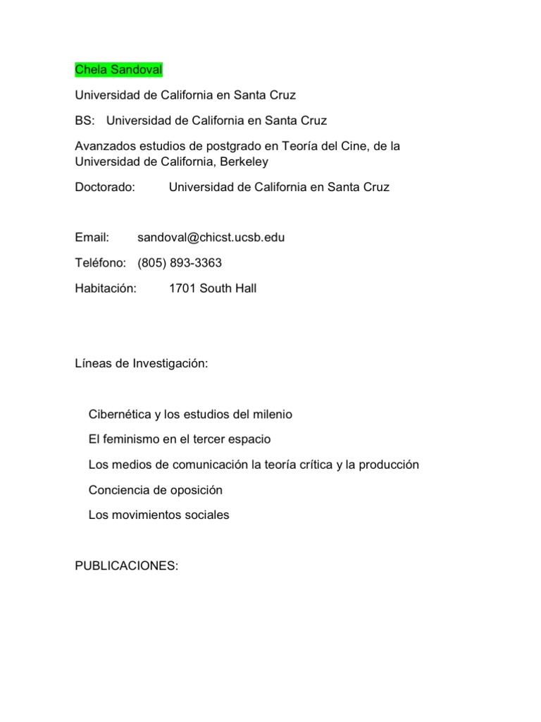 Chela Sandoval Biografias | PDF | Política (general) | Science