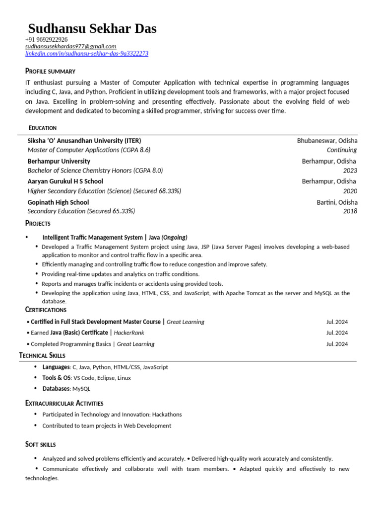 Sudhansu Sekhar Das | PDF | Java (Programming Language) | My Sql