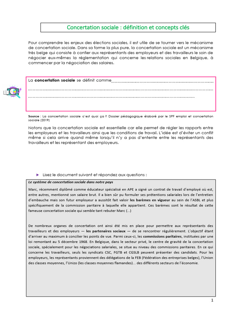 Concertation sociale en Belgique : enjeux clés | PDF | Convention ...