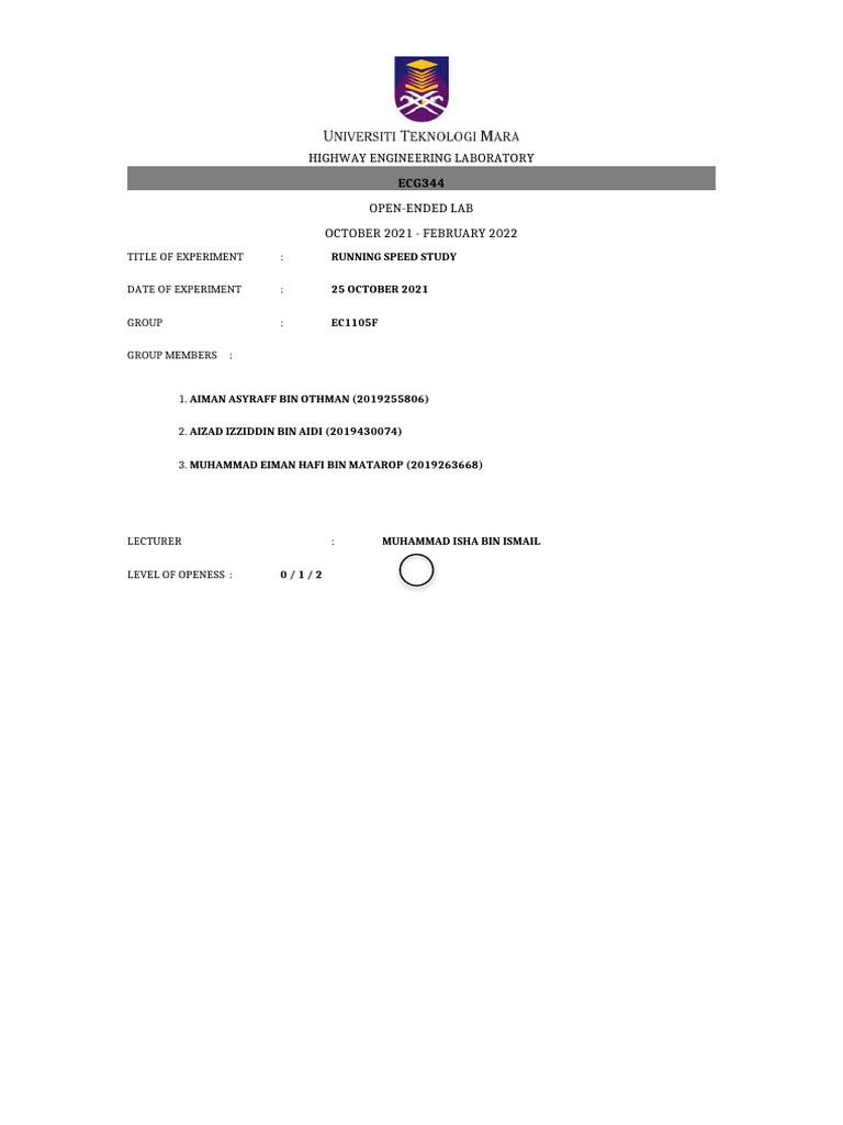 Running Speed Study (Group 1) | PDF | Transport