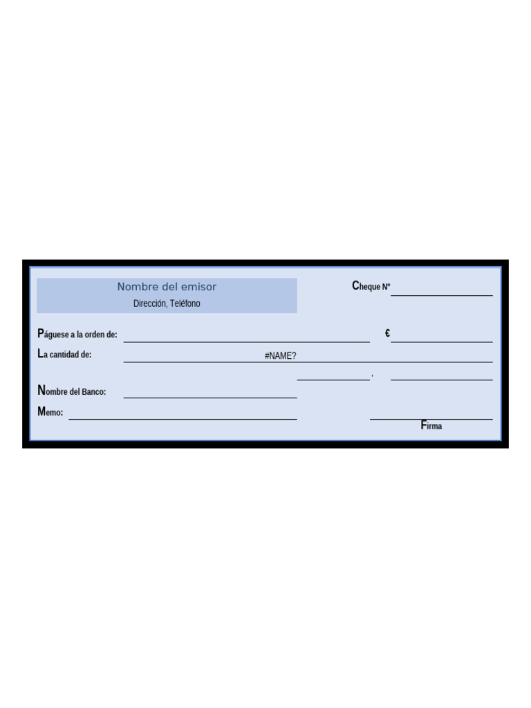 Plantilla Cheque Excel para Rellenar | PDF