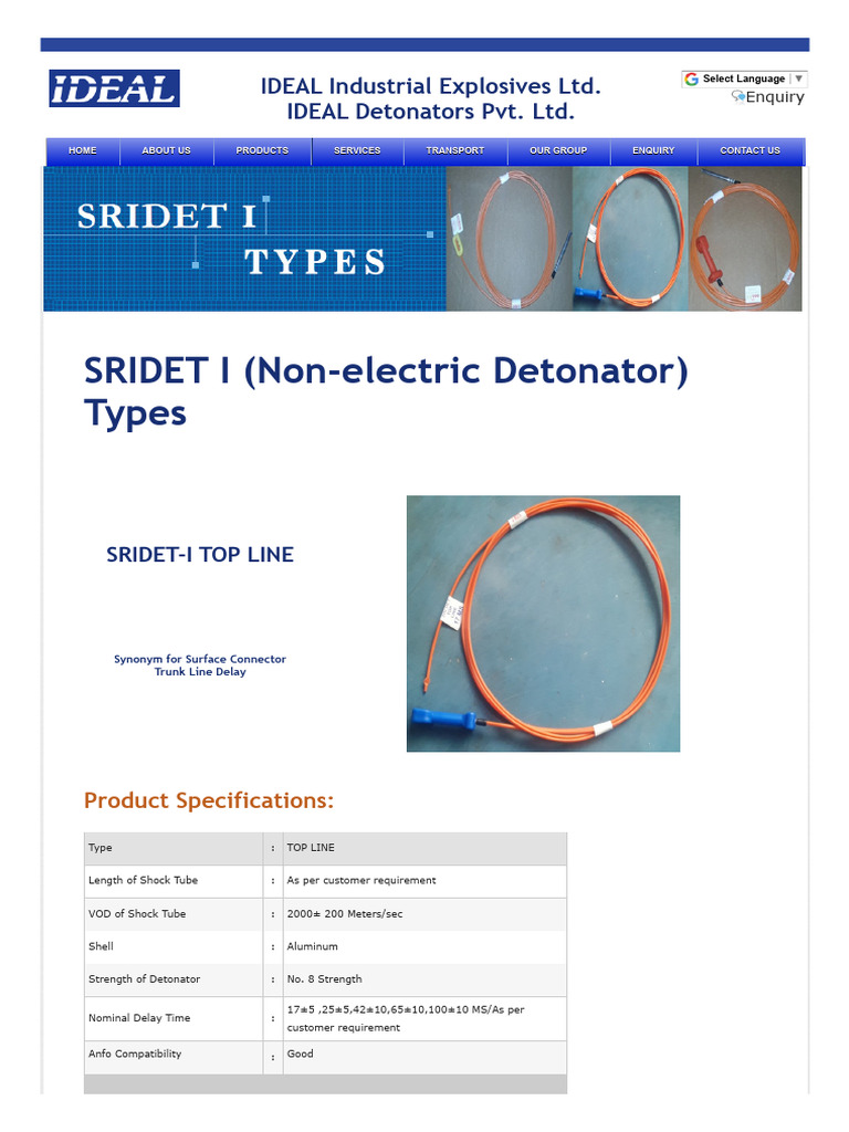SRIDET I (Non-Electric Detonator) Types - IDEAL Detonators PVT LTD | PDF