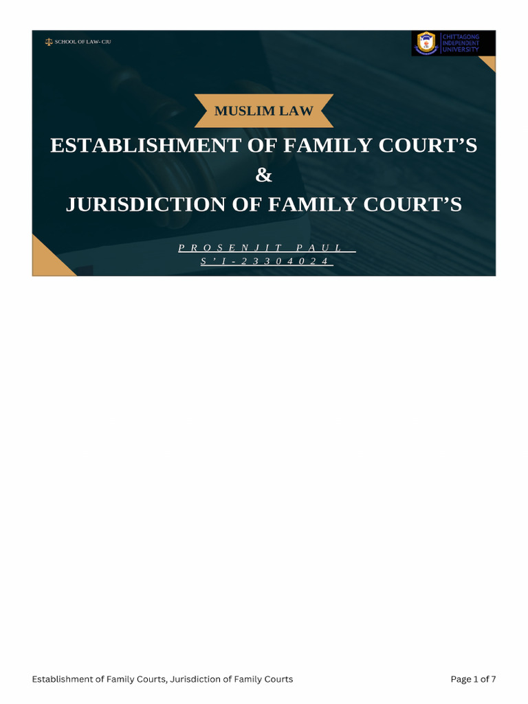 Establishment of Family Courts, Jurisdiction of Family Courts (Prosen ...