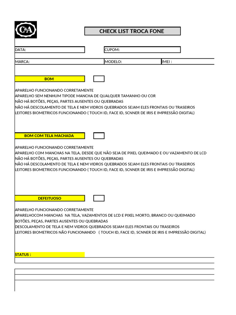 Check List de Troca | PDF