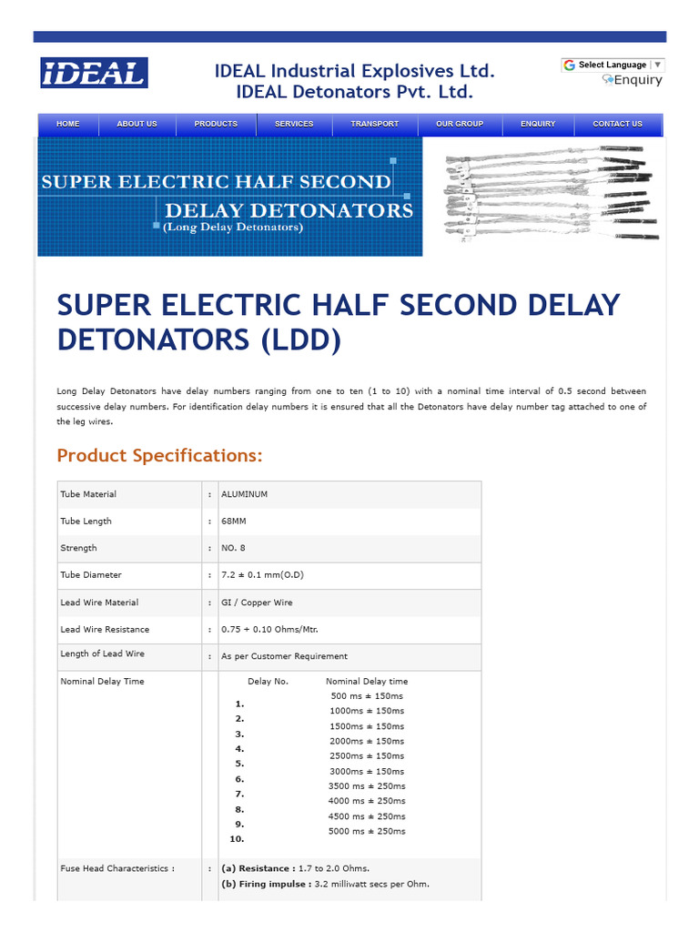 Super Electric Half Second Delay Detonators - IDEAL Detonators PVT LTD | PDF | Wire | Electrical ...