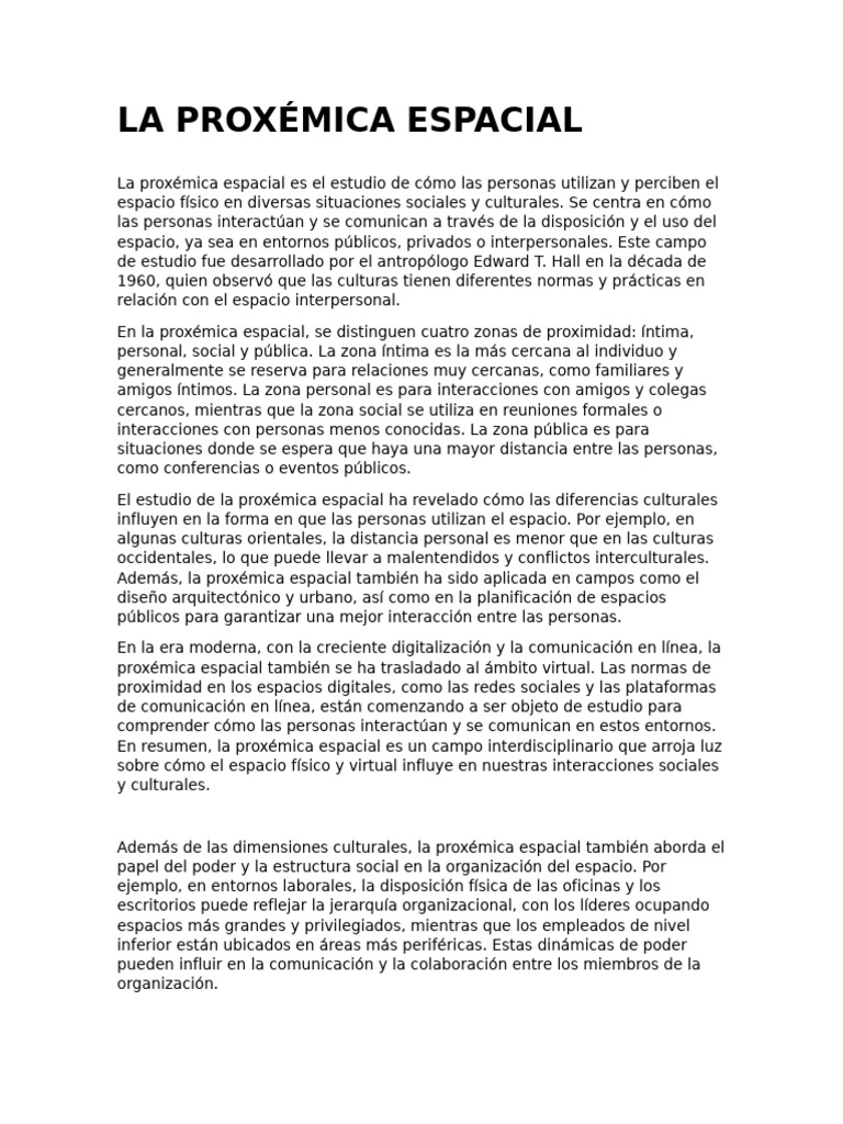 Proxémica Espacial: Interacciones y Cultura | PDF | Comunicación humana ...