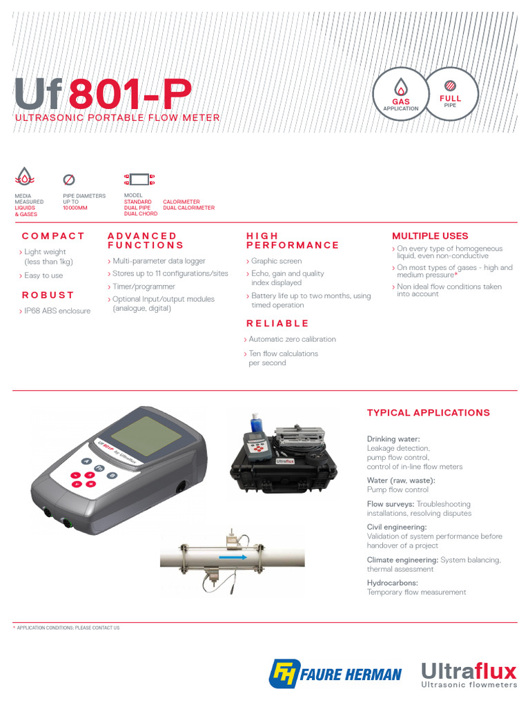 UF801 Ultrasonic Portable Flow Meter | PDF | Flow Measurement