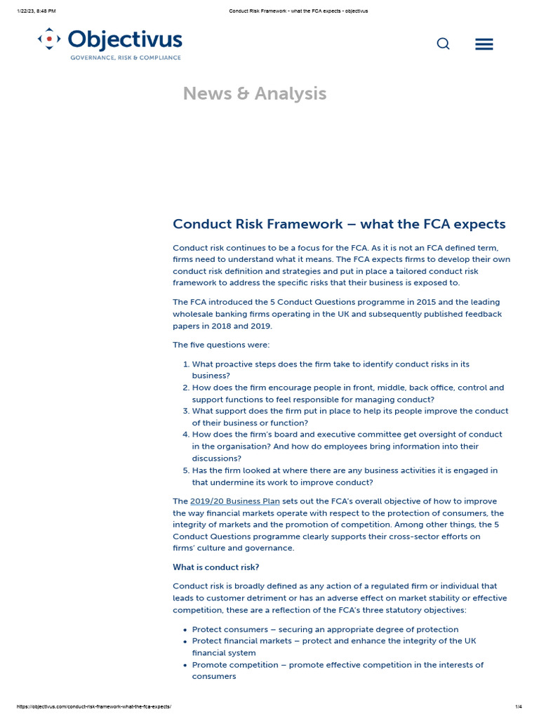 FCA Conduct Risk Framework Overview | PDF | Risk | Governance