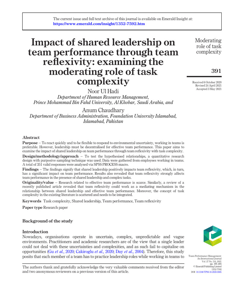 Impact of Shared Leadership On Team | PDF | Leadership | Goal Setting