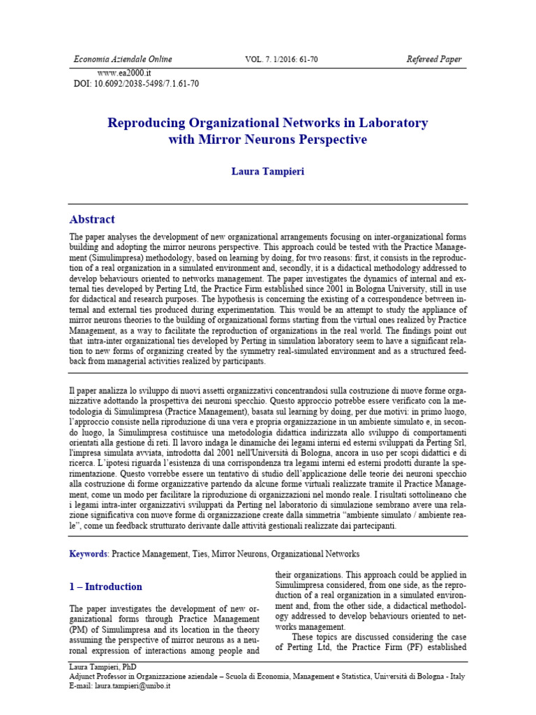 Artigo - Reproducing Organizational Networks in Laboratory | PDF | Analogy | Thought