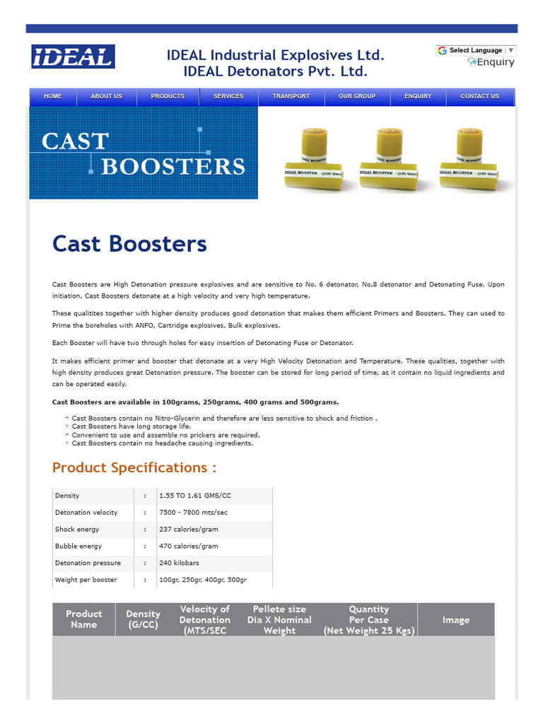 Cast Boosters - IDEAL Industrial Explosives LTD | PDF