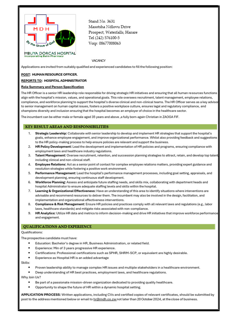 HR Officer Advert | PDF | Human Resource Management | Recruitment