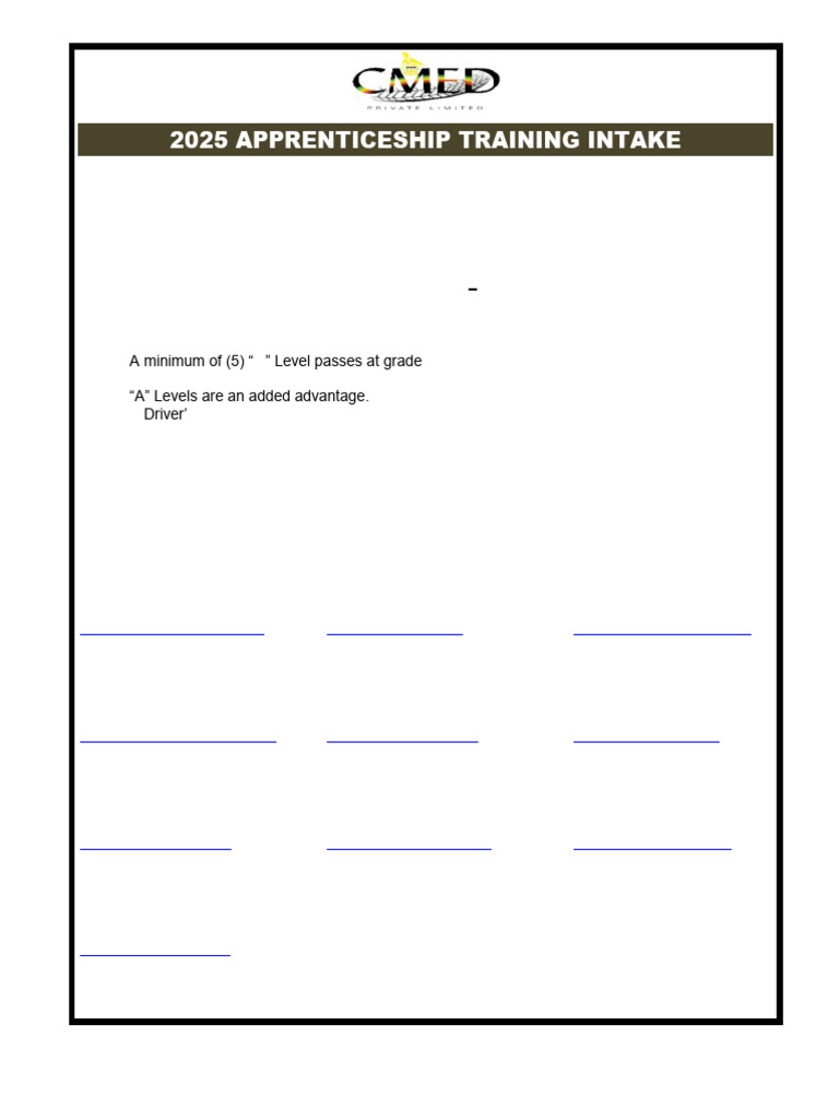 CMED Apprenticeship Intake 2025 | PDF | Vocational Education | Educational Stages
