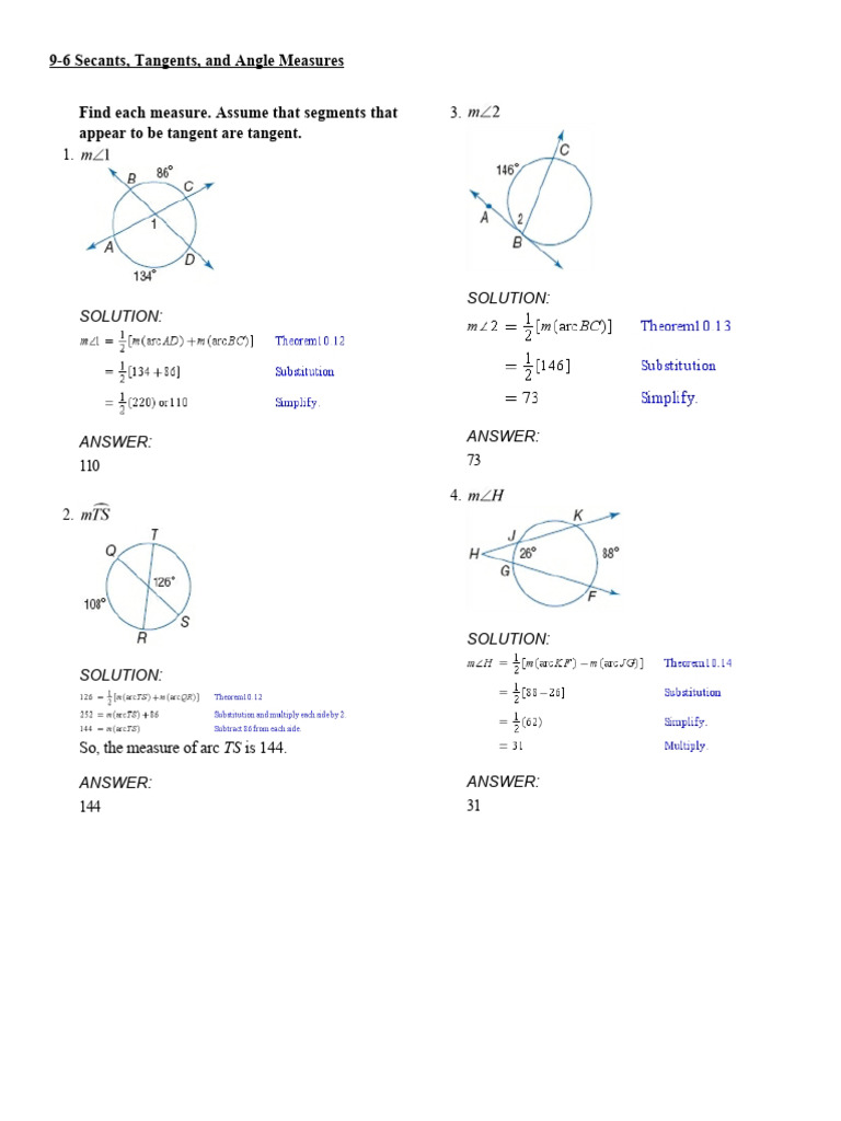 9 6 Secants Tangents and Angle Measures | PDF | Trigonometric Functions ...