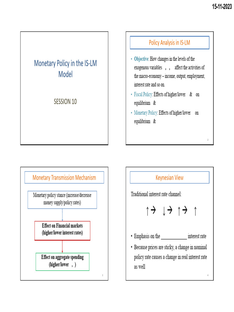 Session 10 - Monetary Policy in ISLM | PDF | Macroeconomic Policy | Money