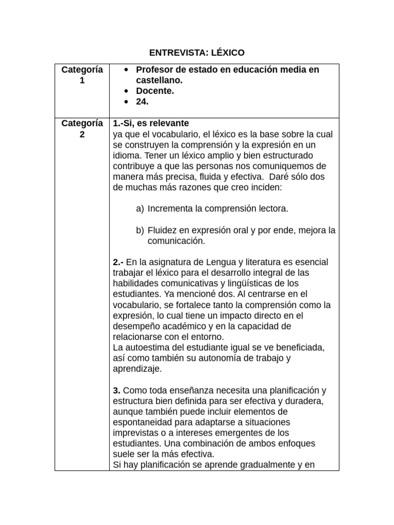 Entrevista Léxico | PDF | Léxico | Enseñando