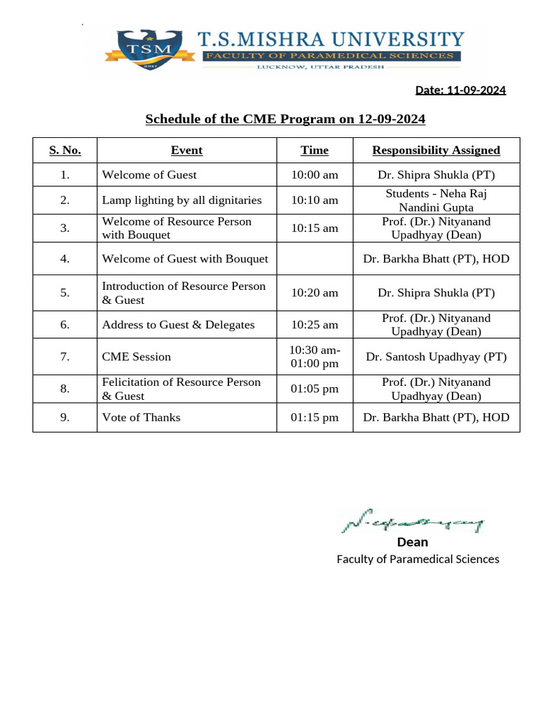 CME Program Schedule for 12-09-2024 | PDF